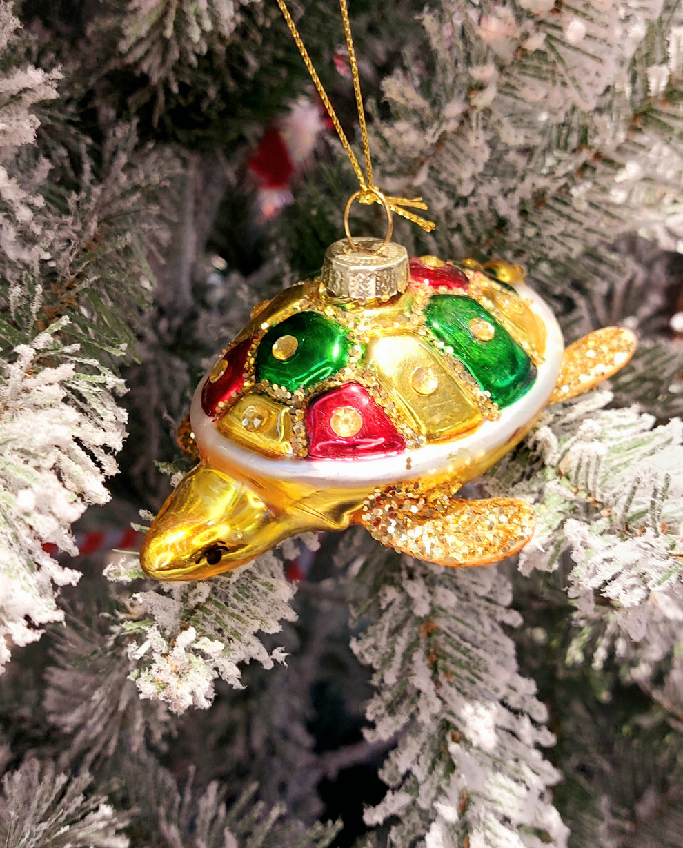 Christmas Glass Ornament - Golden Turtle by Wizardi F07M3-53 HB-SY2526