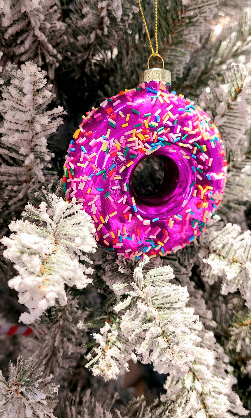 Christmas Glass Ornament - Purple Donut with Sprinkles by Wizardi F07M
