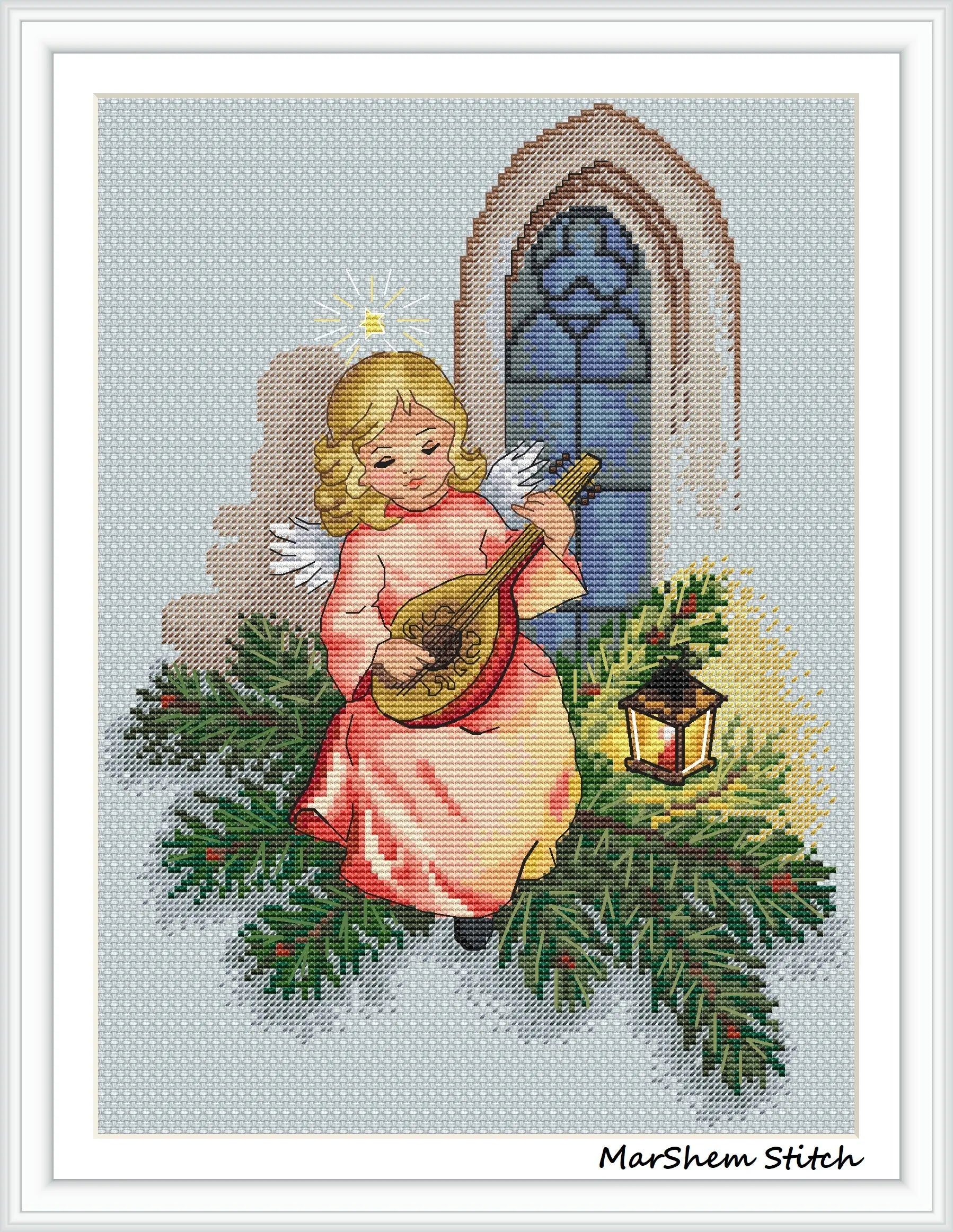 Angel with a Lute - PDF Cross Stitch Pattern – Wizardi
