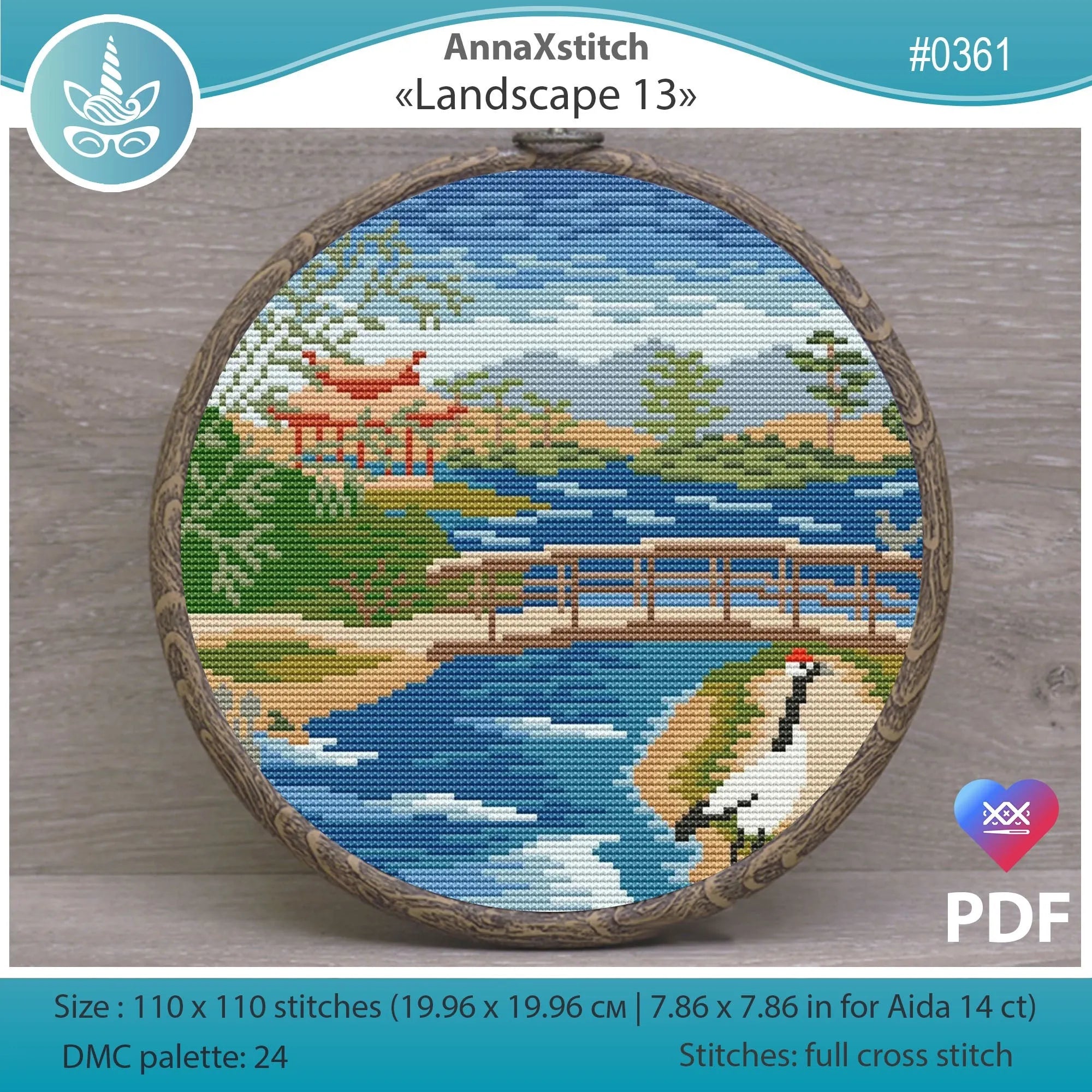 Round Landscapes. Landscape 13 - PDF Cross Stitch Pattern – Wizardi