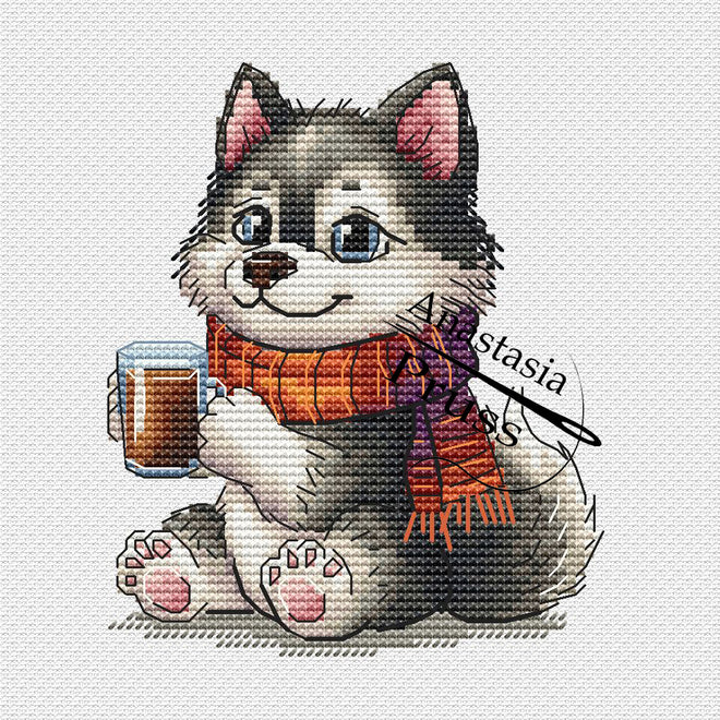 Husky With Coffee - PDF Cross Stitch Pattern – Wizardi