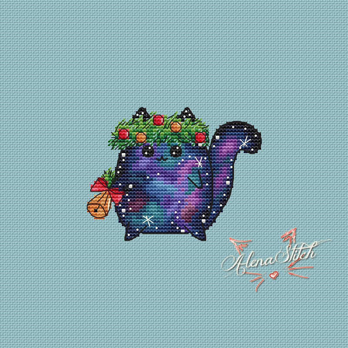 Cosmo cat with a bell - PDF Cross Stitch Pattern — Wizardi