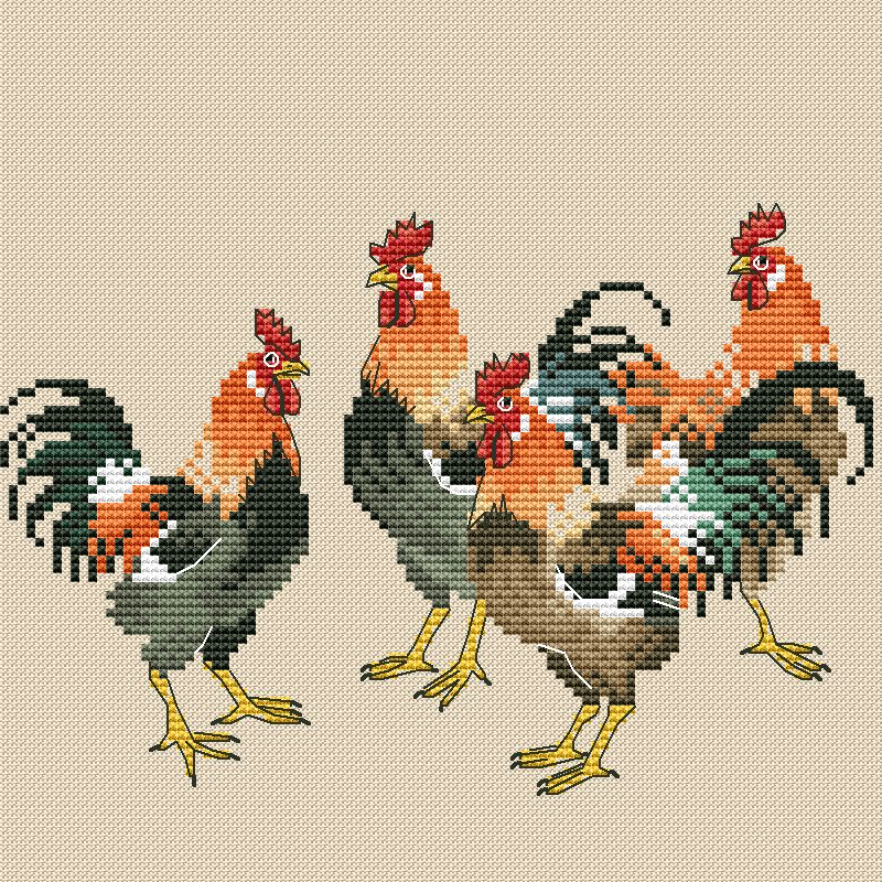 Minimalist Roosters - PDF Cross Stitch Pattern – Wizardi