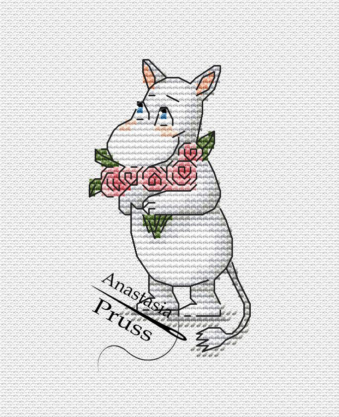Moomintroll with Flowers - PDF Cross Stitch Pattern – Wizardi