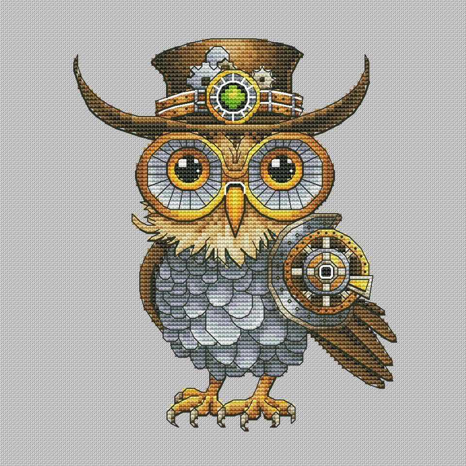 Steampunk Owl - PDF Cross Stitch Pattern – Wizardi