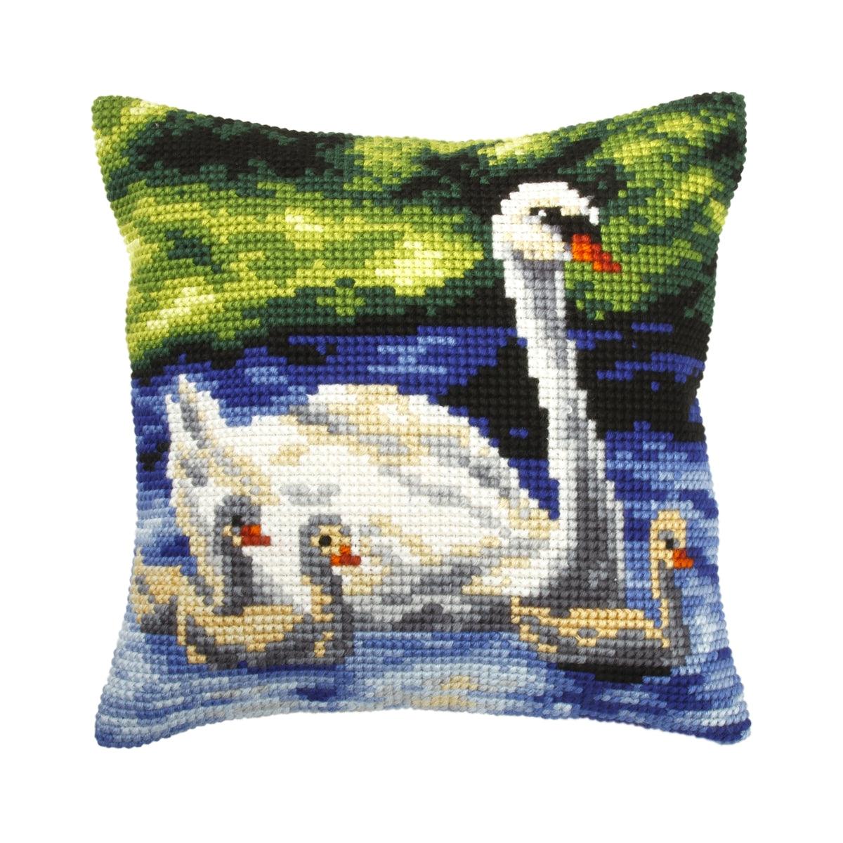 Cushion cross stitch kit "Swans family" 9267 — Wizardi
