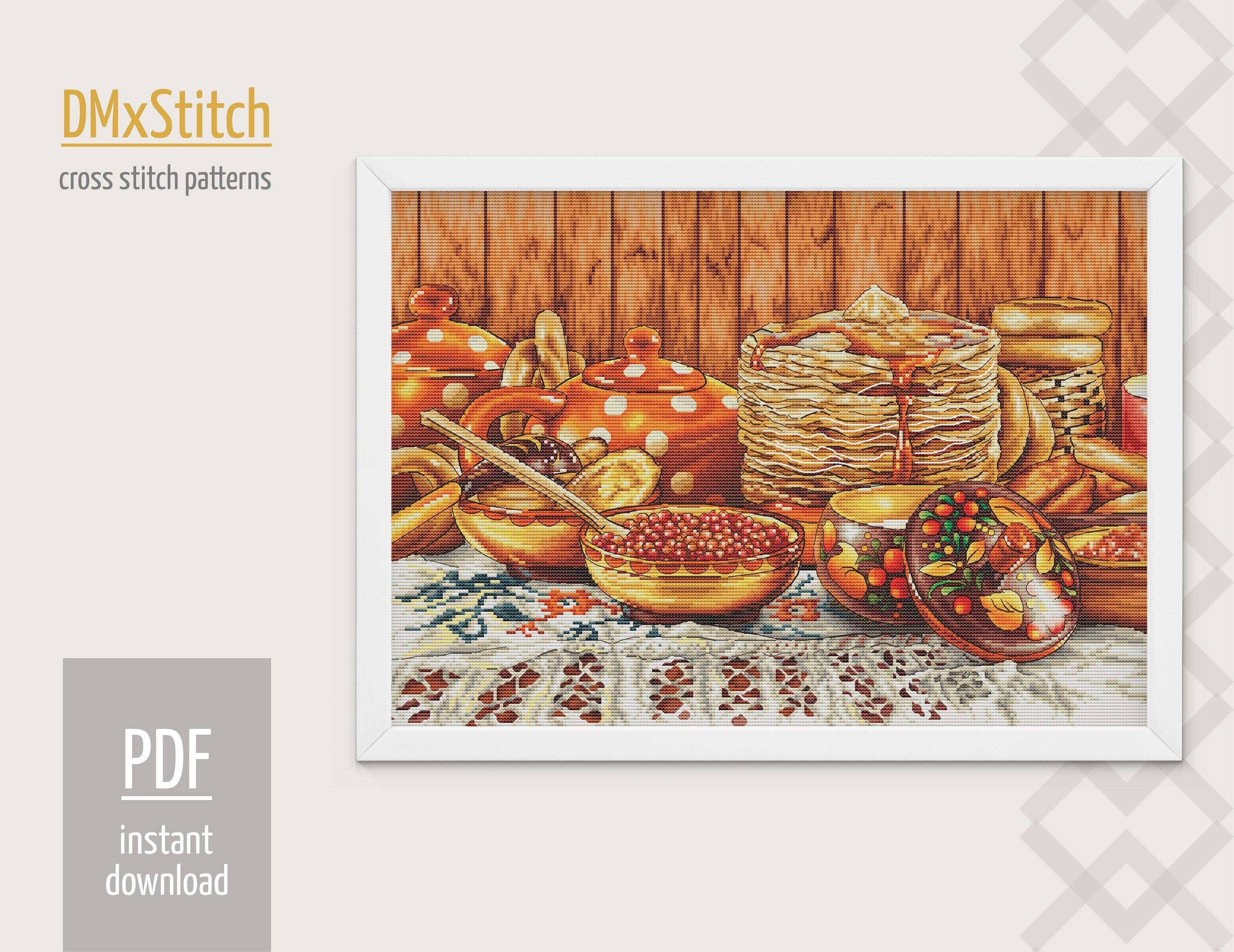 Pancake Cross stitch pattern Kitchen Cross Stitch pdf Modern cross sti ...