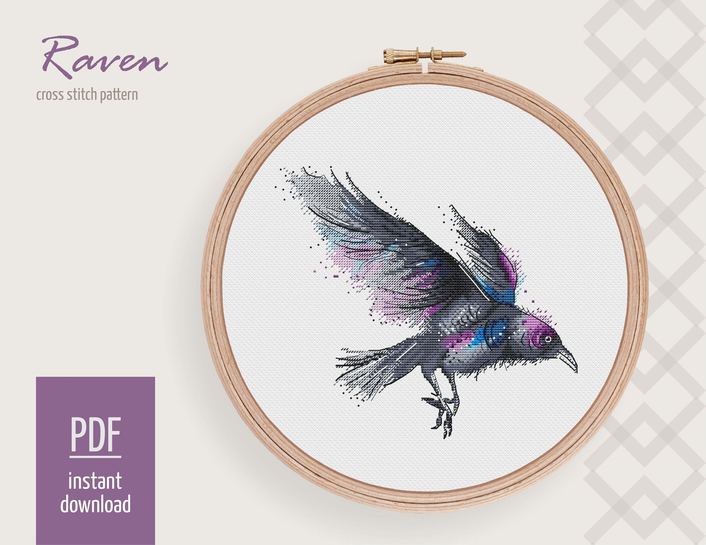 Raven Cross stitch pattern Bird Cross Stitch Chart Crow Cross stitch p ...
